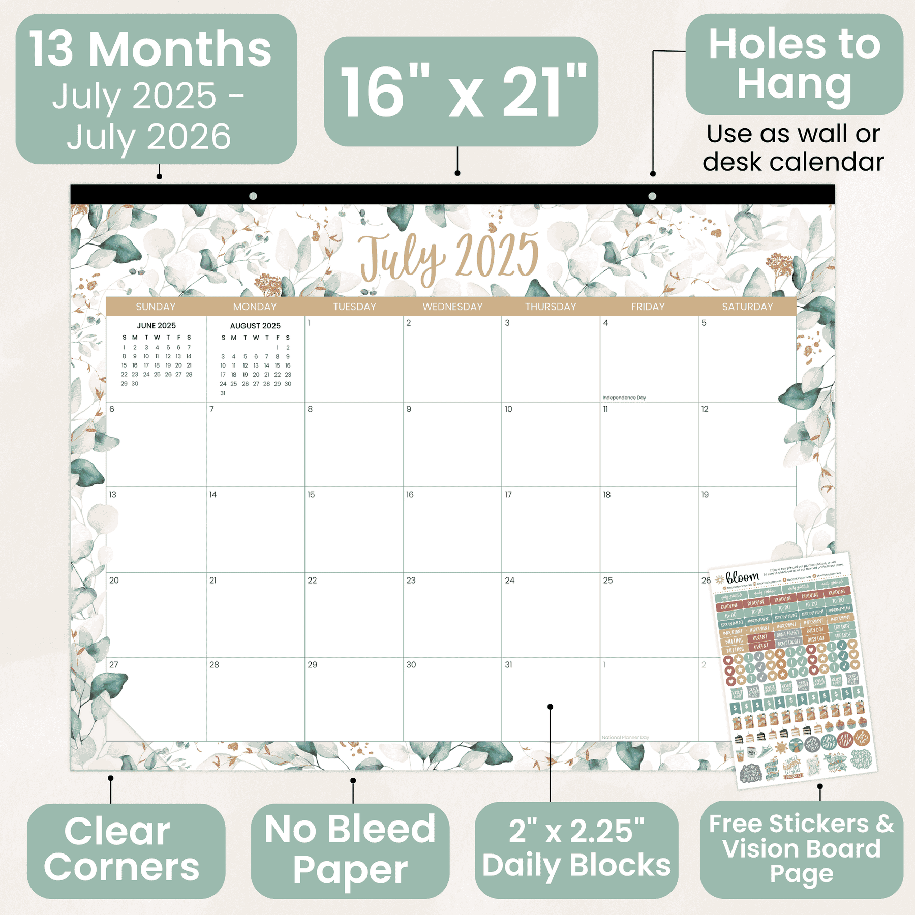 2025-26 Academic Desk & Wall Calendar | Large 16" x 21" – bloom daily ...