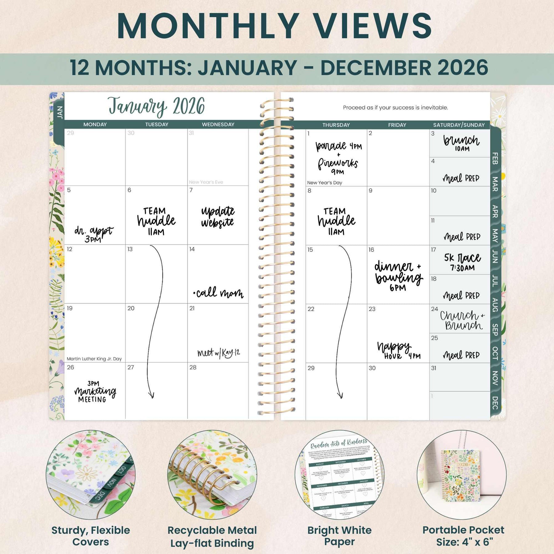 Bloom 2026 Pocket Planner 4 x 6 – Portable Monthly & Weekly Organizer ...