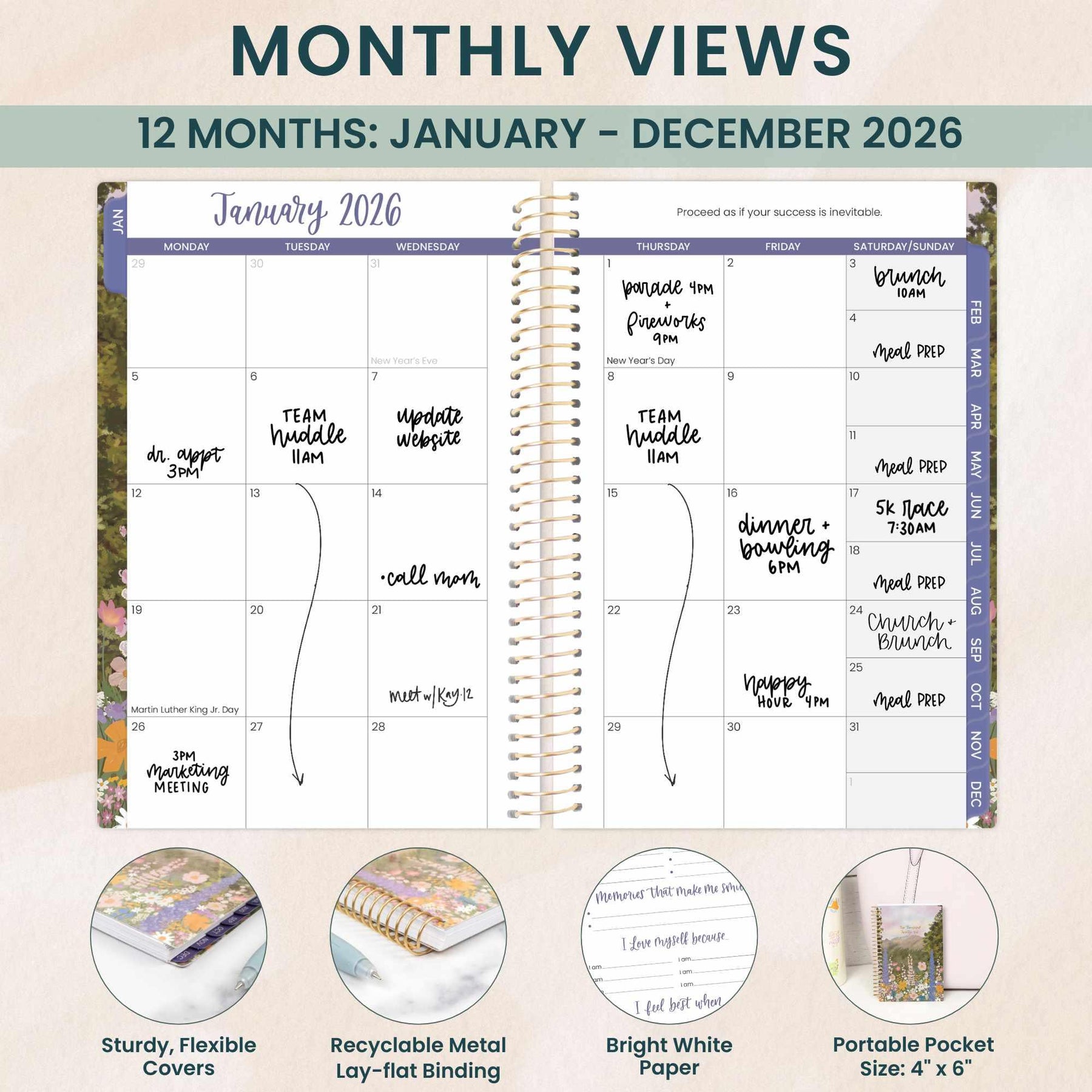 Bloom 2026 Pocket Planner 4 x 6 – Portable Monthly & Weekly Organizer ...