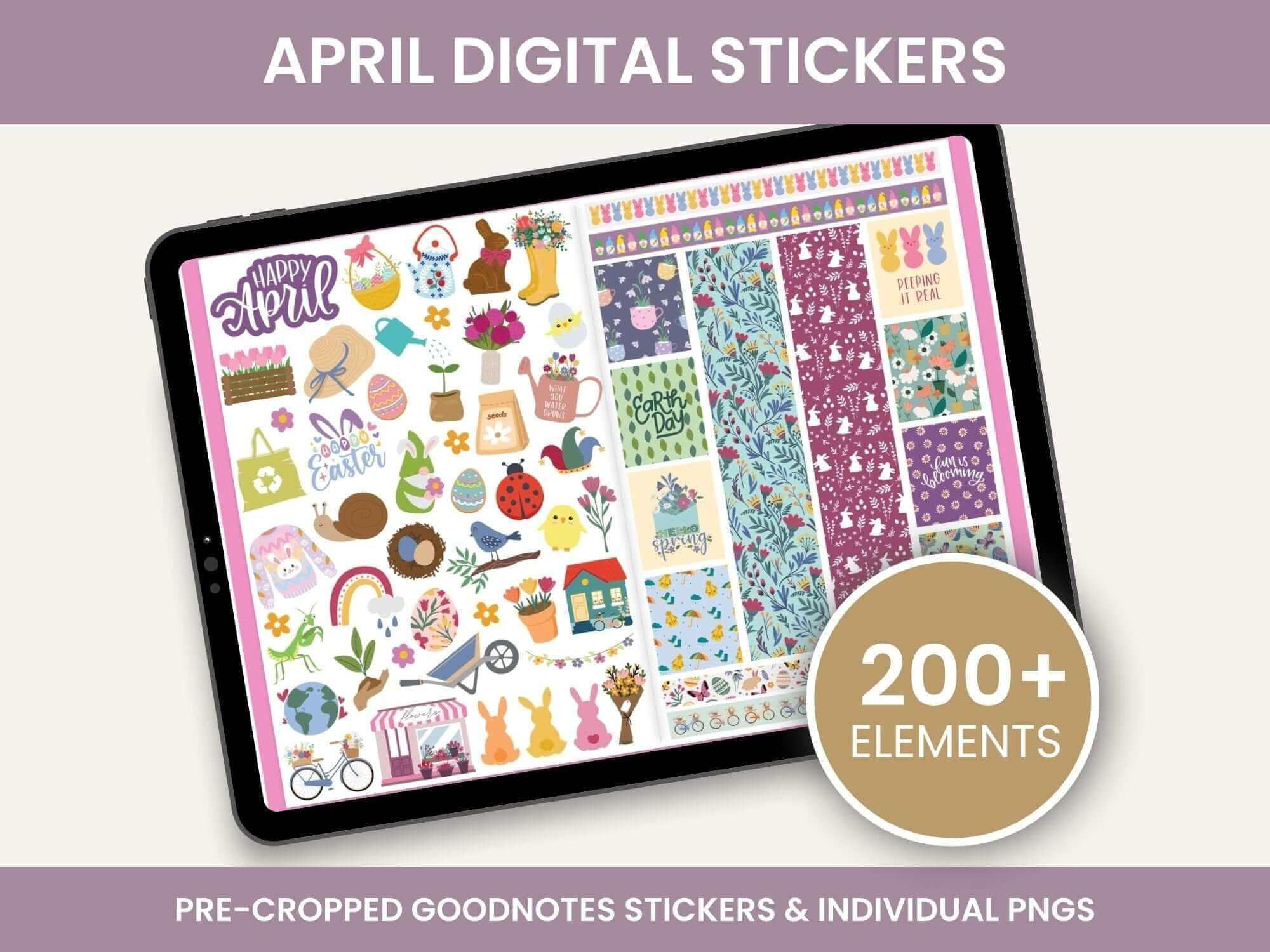 Digital Planner Stickers, Monthly Mini Pack, April – bloom daily planners