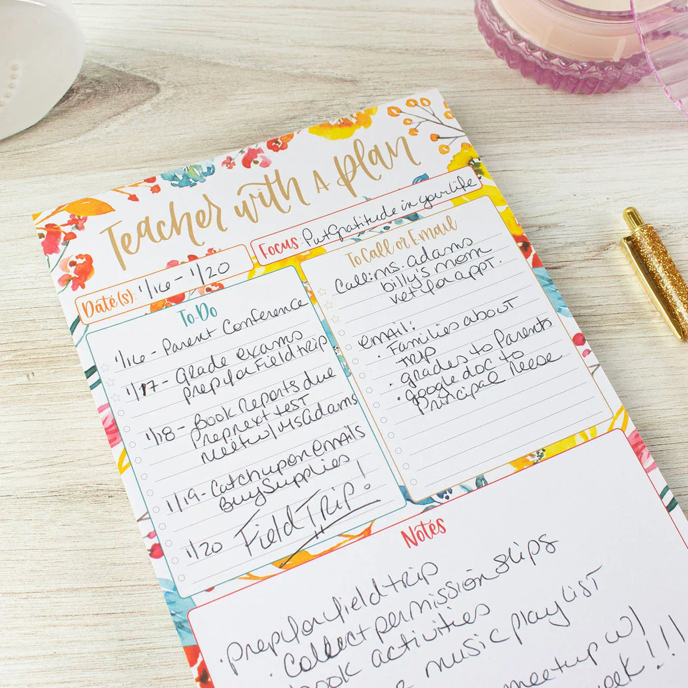 Planning Pad, 6" x 9", Teacher To-Do List, Happy Blooms - bloom daily ...