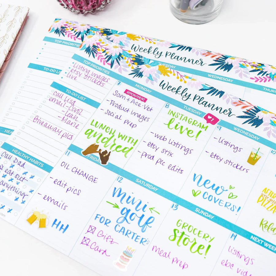 8.5" x 11", Horizontal Weekly Planner Pad, Teal Floral – bloom daily ...