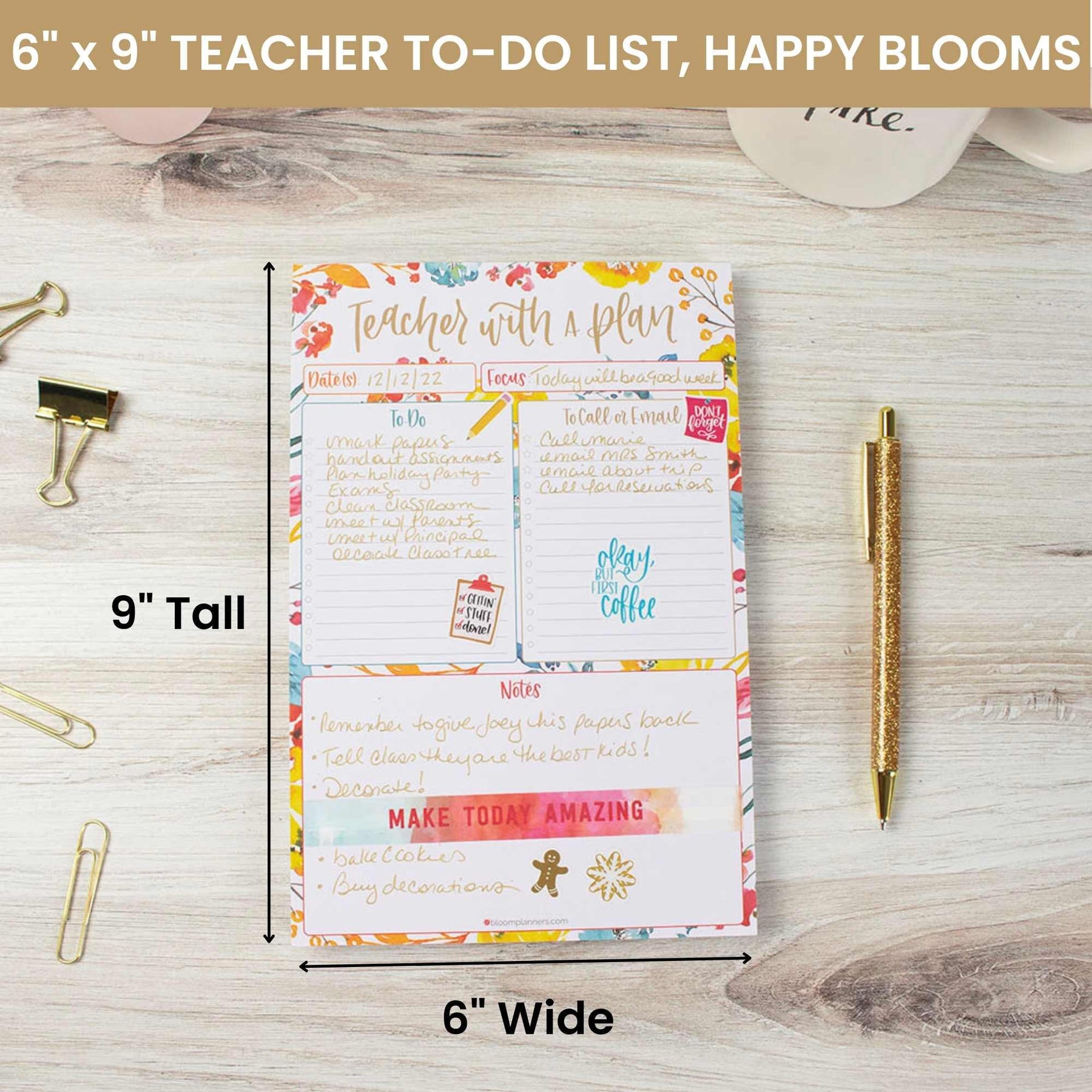 Planning Pad, 6" x 9", Teacher To-Do List, Happy Blooms – bloom daily ...