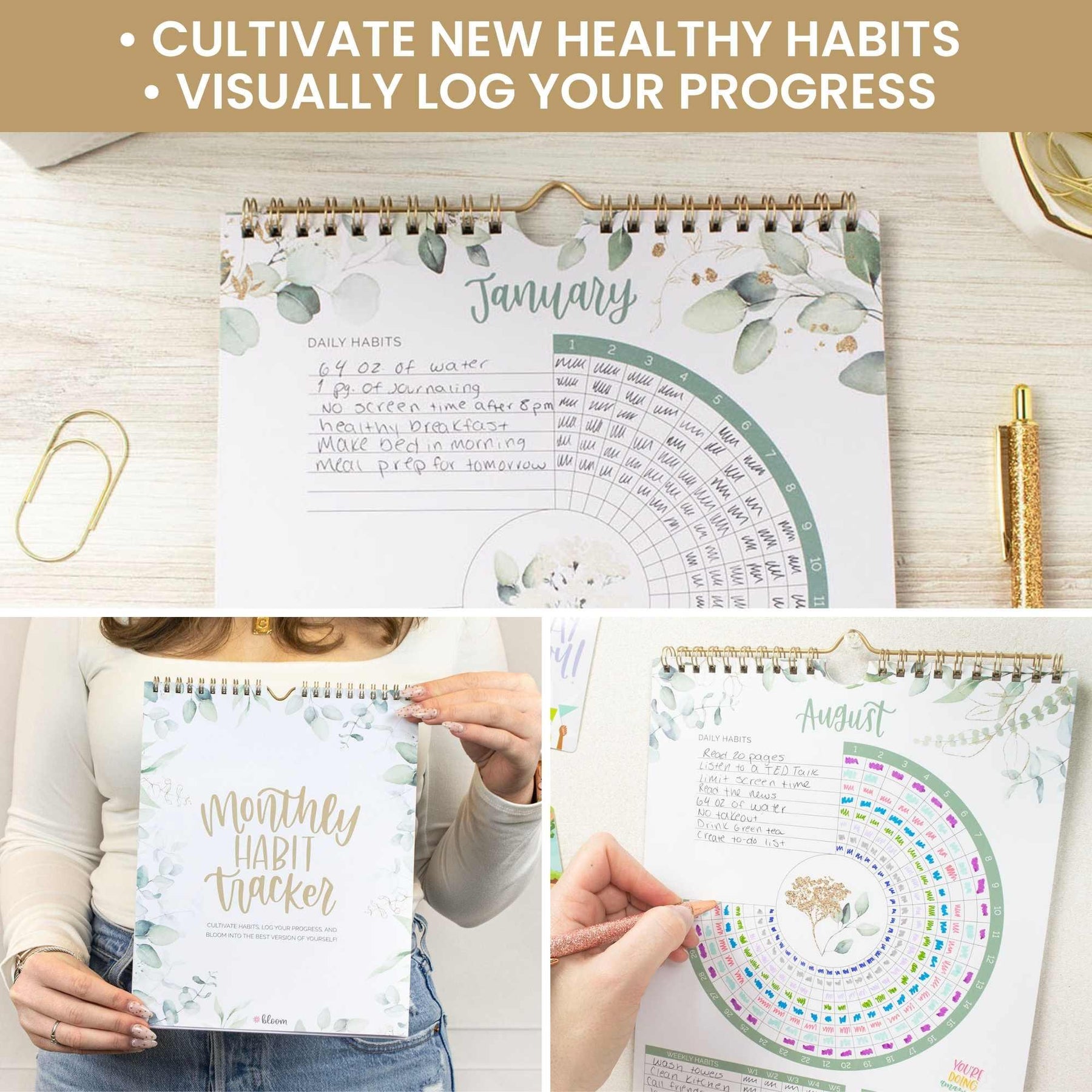 Habit Tracking Calendar, 8” x 10”, Greenery – bloom daily planners